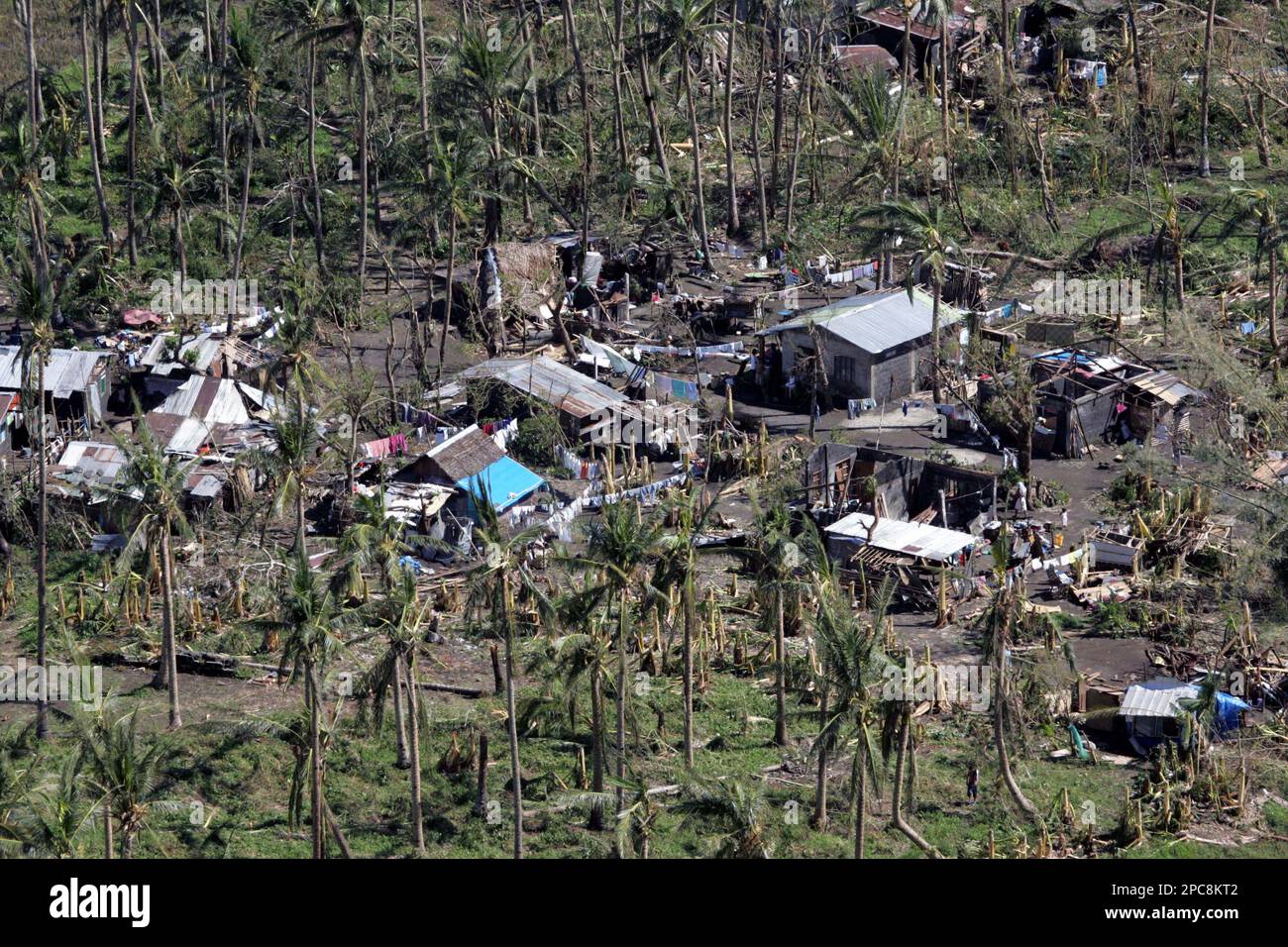 An aerial view shows the devastation brought about by typhoon-triggered ...