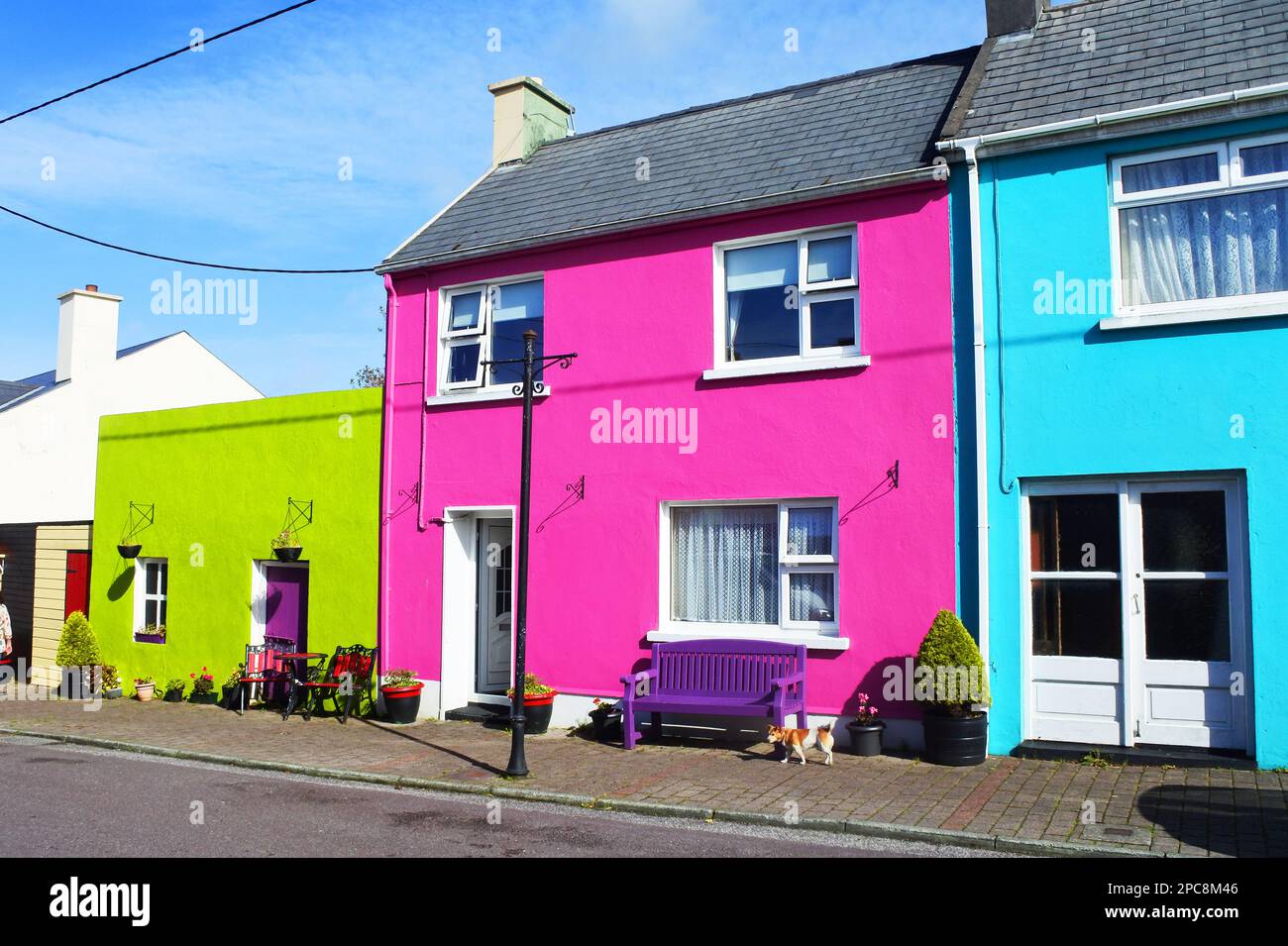 The colourful houses in the village of Ardgroom on the Beara Peninsula ...
