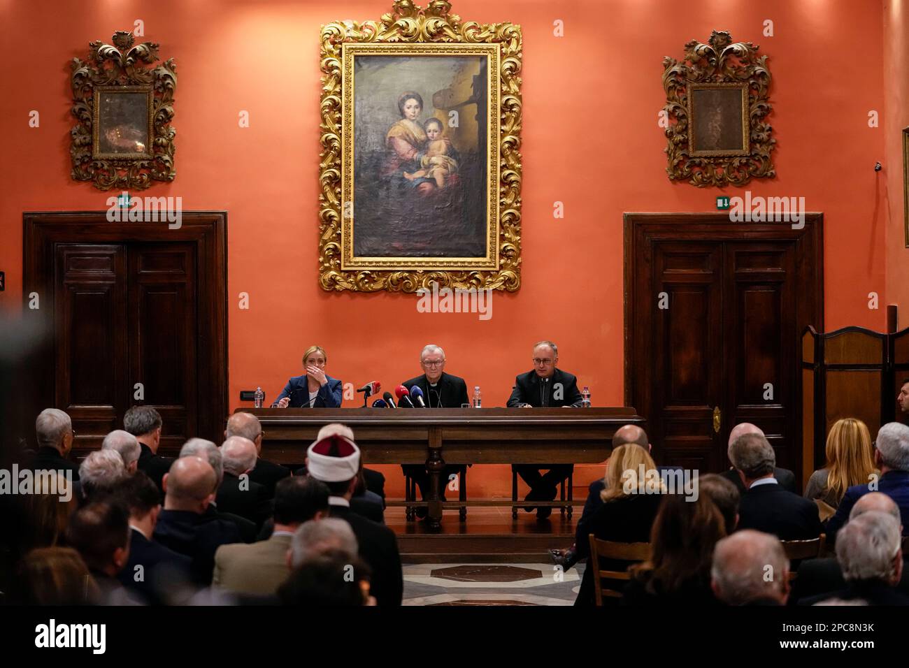 From left, Italian Premier Giorgia Meloni, Vatican Secretary of State ...