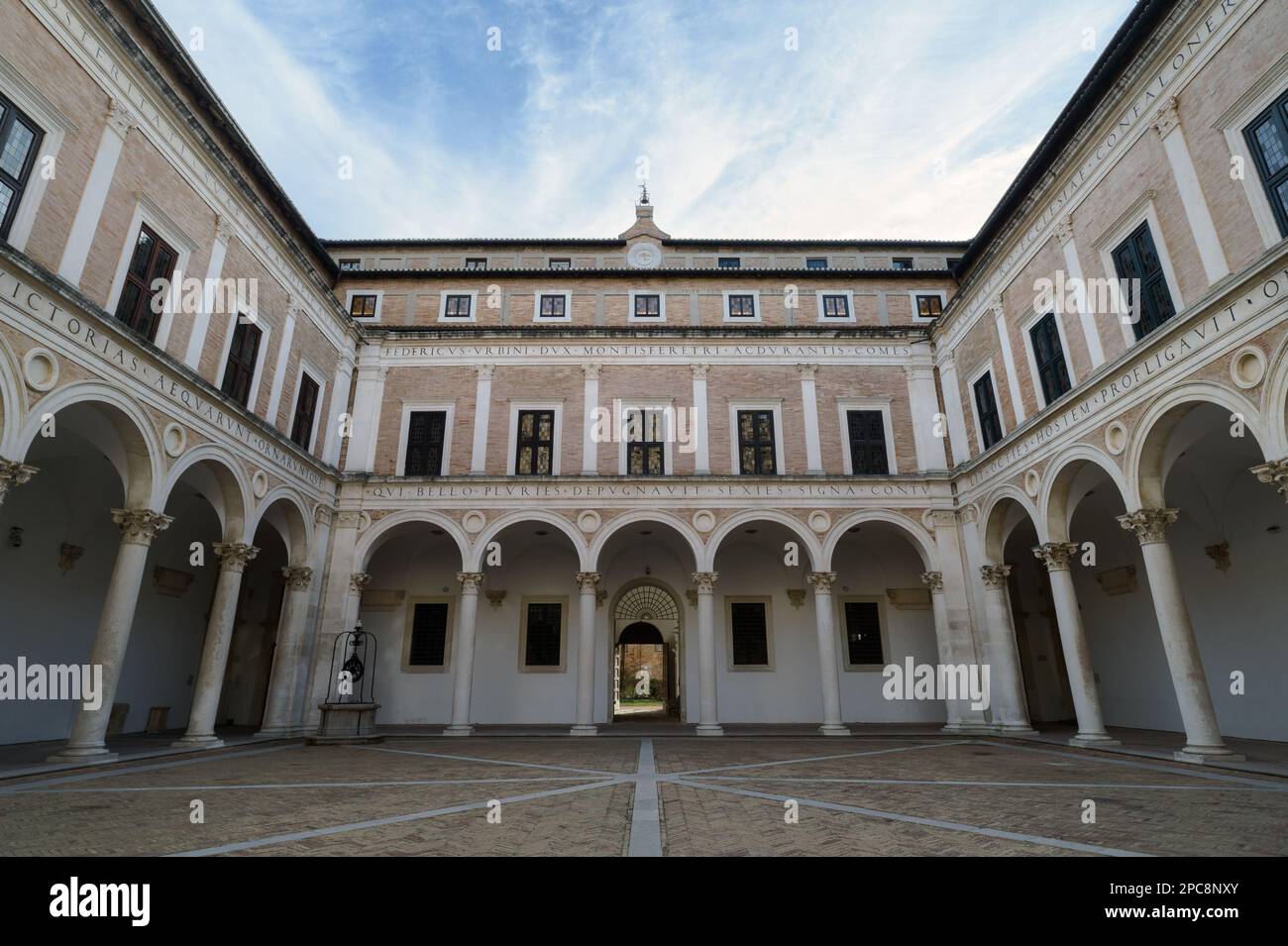 External view of the courtyard of the Ducal Palace of Urbino, Italy ...