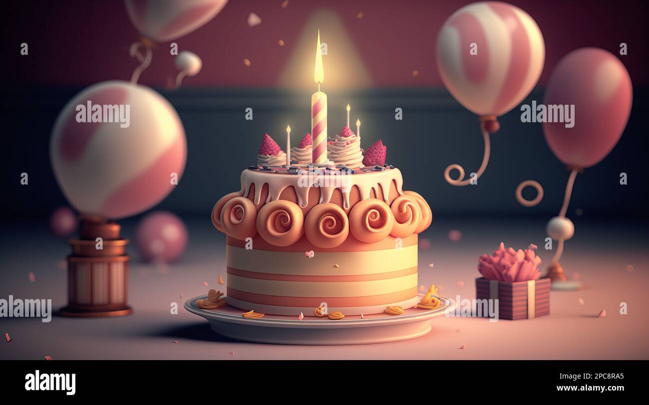 Birthday party with cake and balloons hi-res stock photography and ...