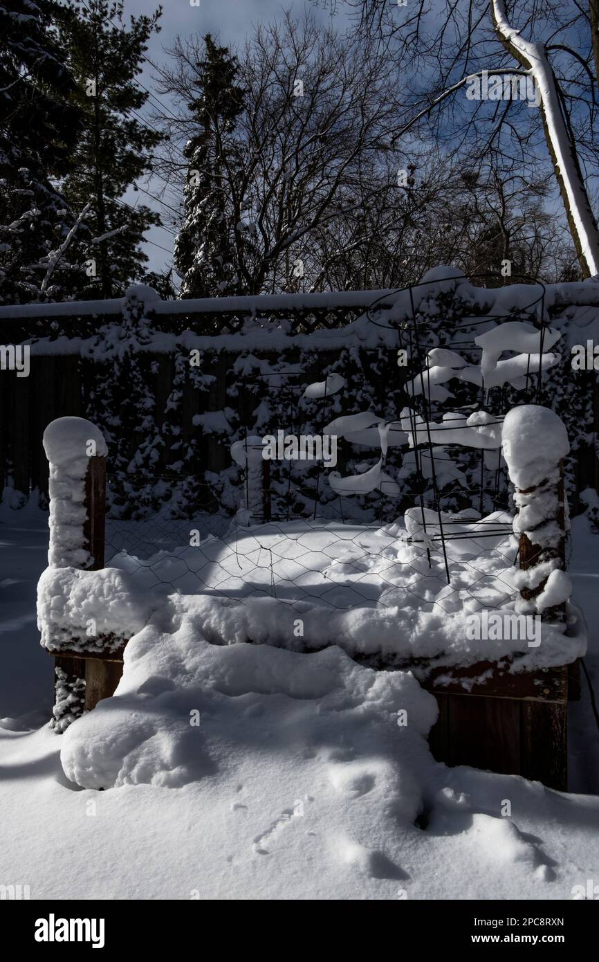 Planter boxes covered with snow Stock Photo - Alamy