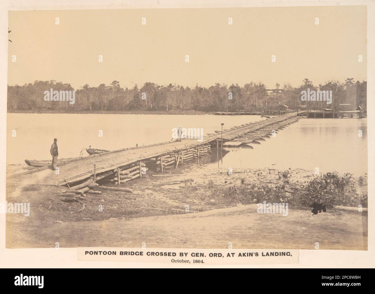 Pontoon bridge crossed by General Ord, at Akin's Landing, October, 1864 ...