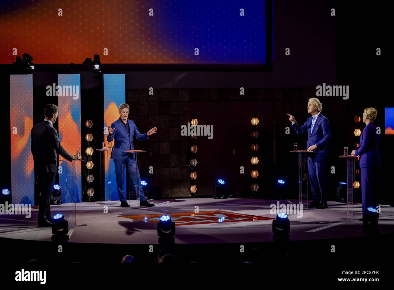 ROTTERDAM - Mark Rutte (VVD) in debate with Geert Wilders (PVV) and ...