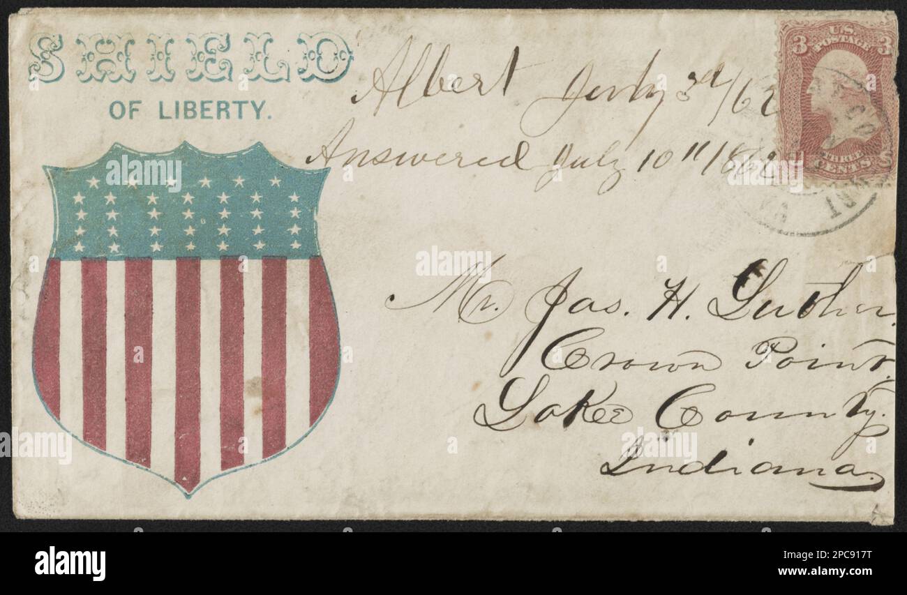 Civil War envelope showing shield with message "Shield of liberty ...