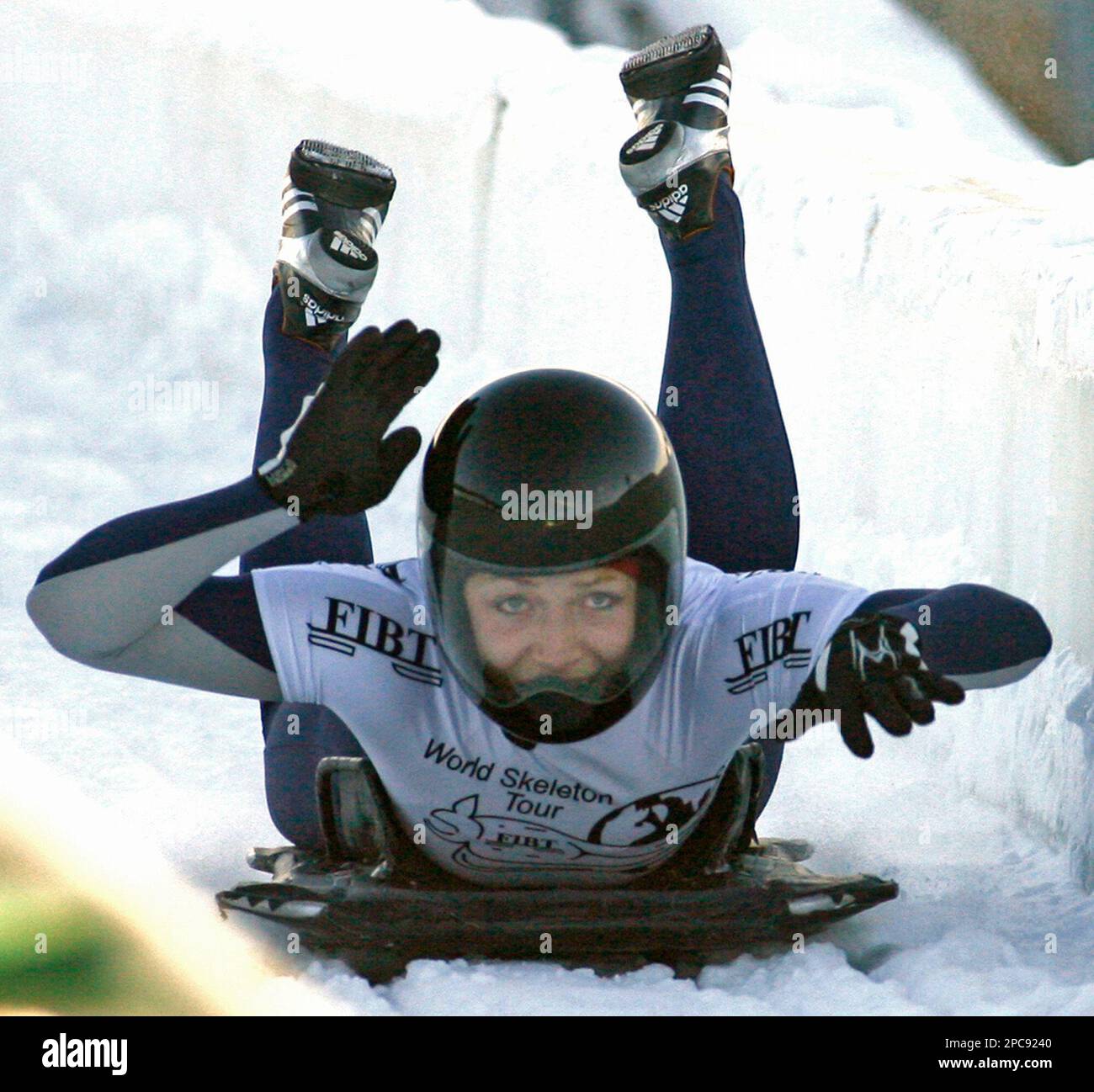 Katie Uhlaender, of the United Sates, celebrates her win after crossing ...