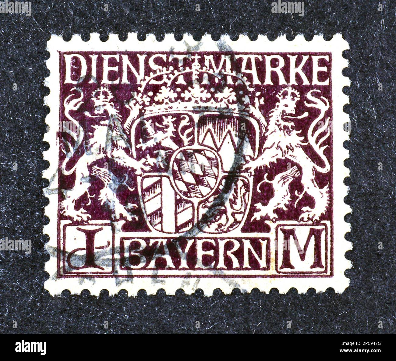 Cancelled postage stamp printed by Germany, Bayern, that shows Coat of ...