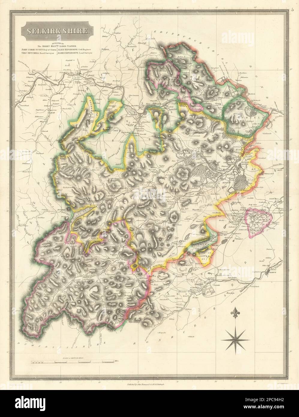 Selkirkshire county map. Peebles Innerleithen Galashiels Ettrick ...