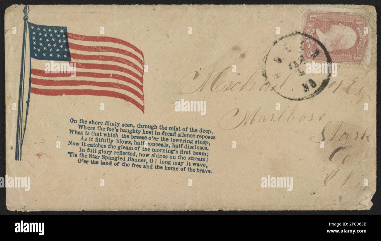 Civil War envelope showing American flag with second stanza from ...