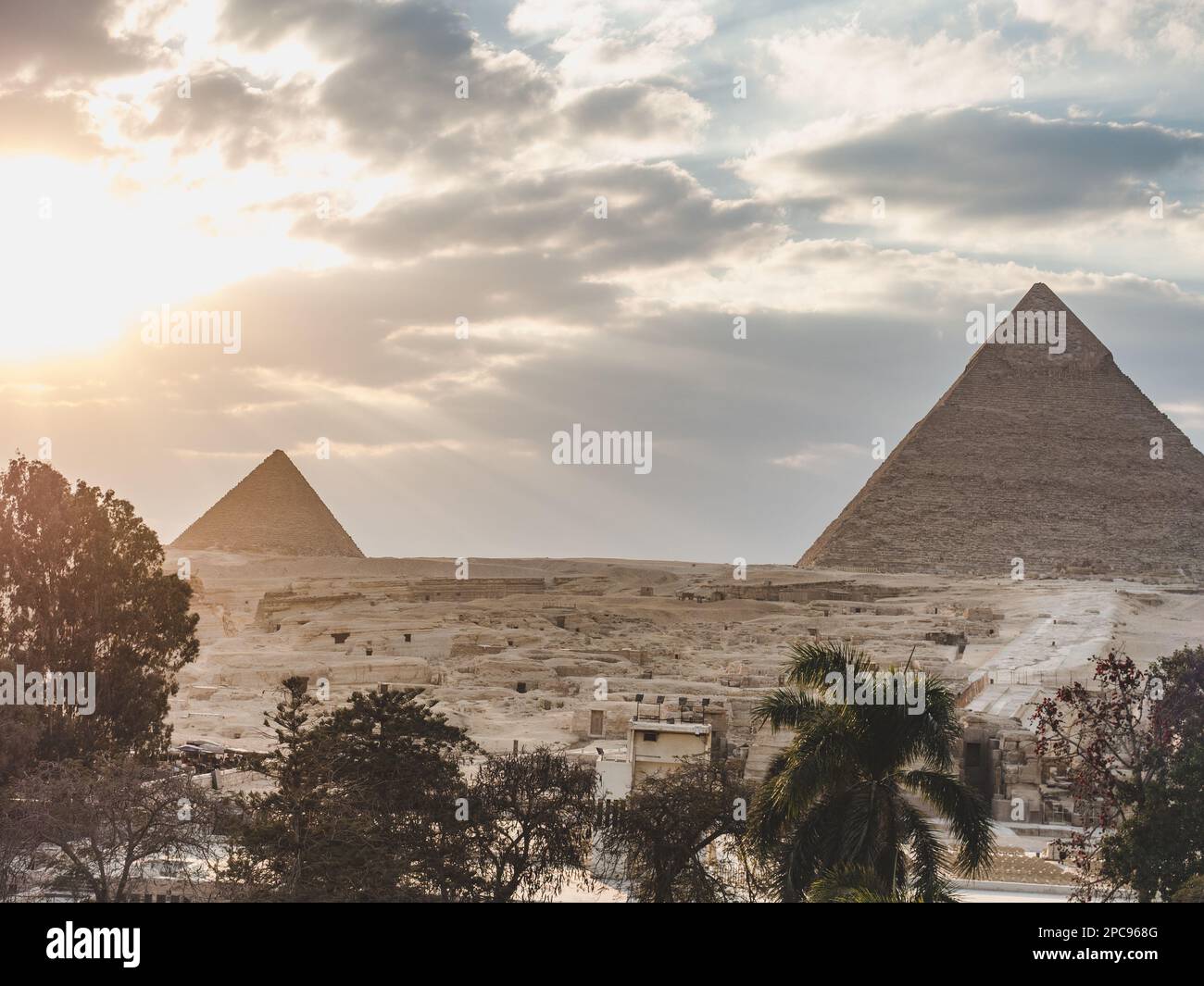 Giza pyramid complex. Photo of pyramids on a clear, sunny day against a ...