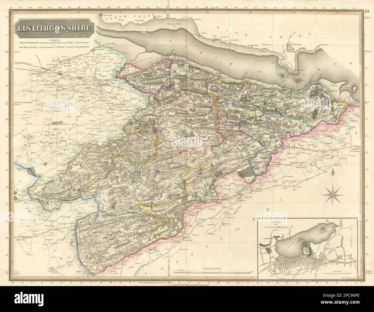Linlithgow shire & town plan. West Lothian. Livingston Falkirk. THOMSON ...