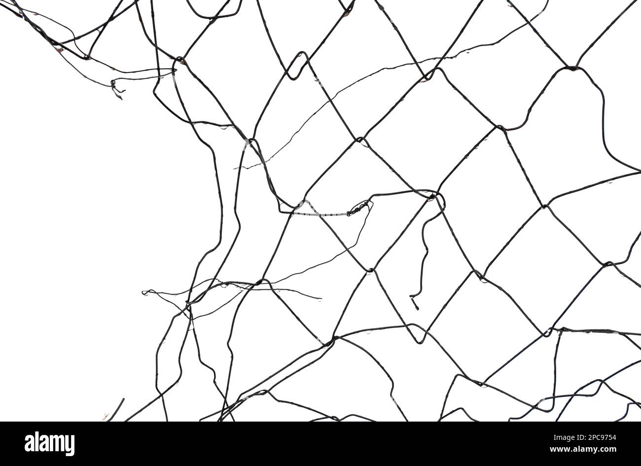 The texture of the metal mesh. Torn, destroyed, broken metal mesh on a ...