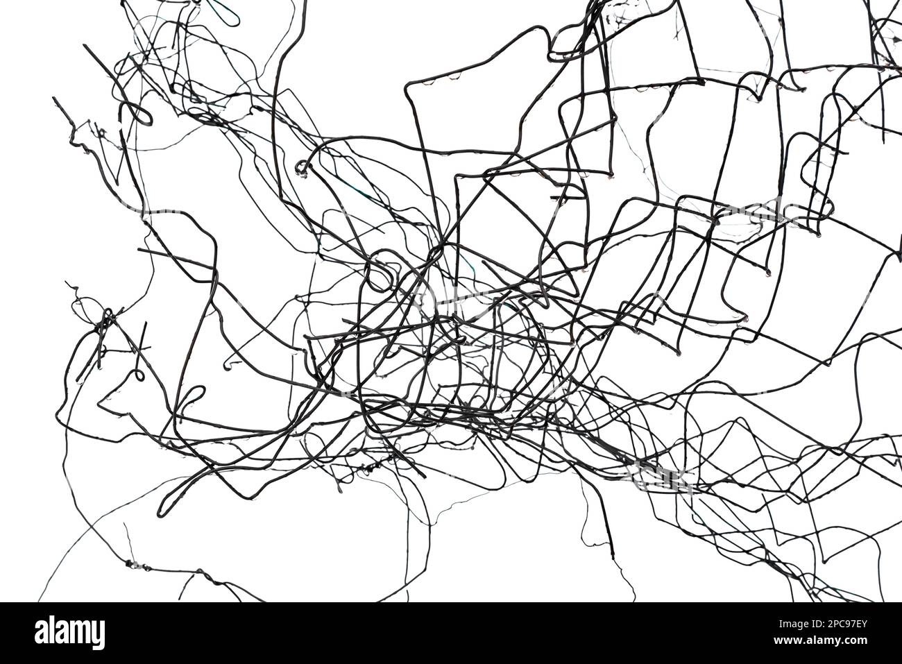 The texture of the metal mesh. Torn, destroyed, broken metal mesh on a ...