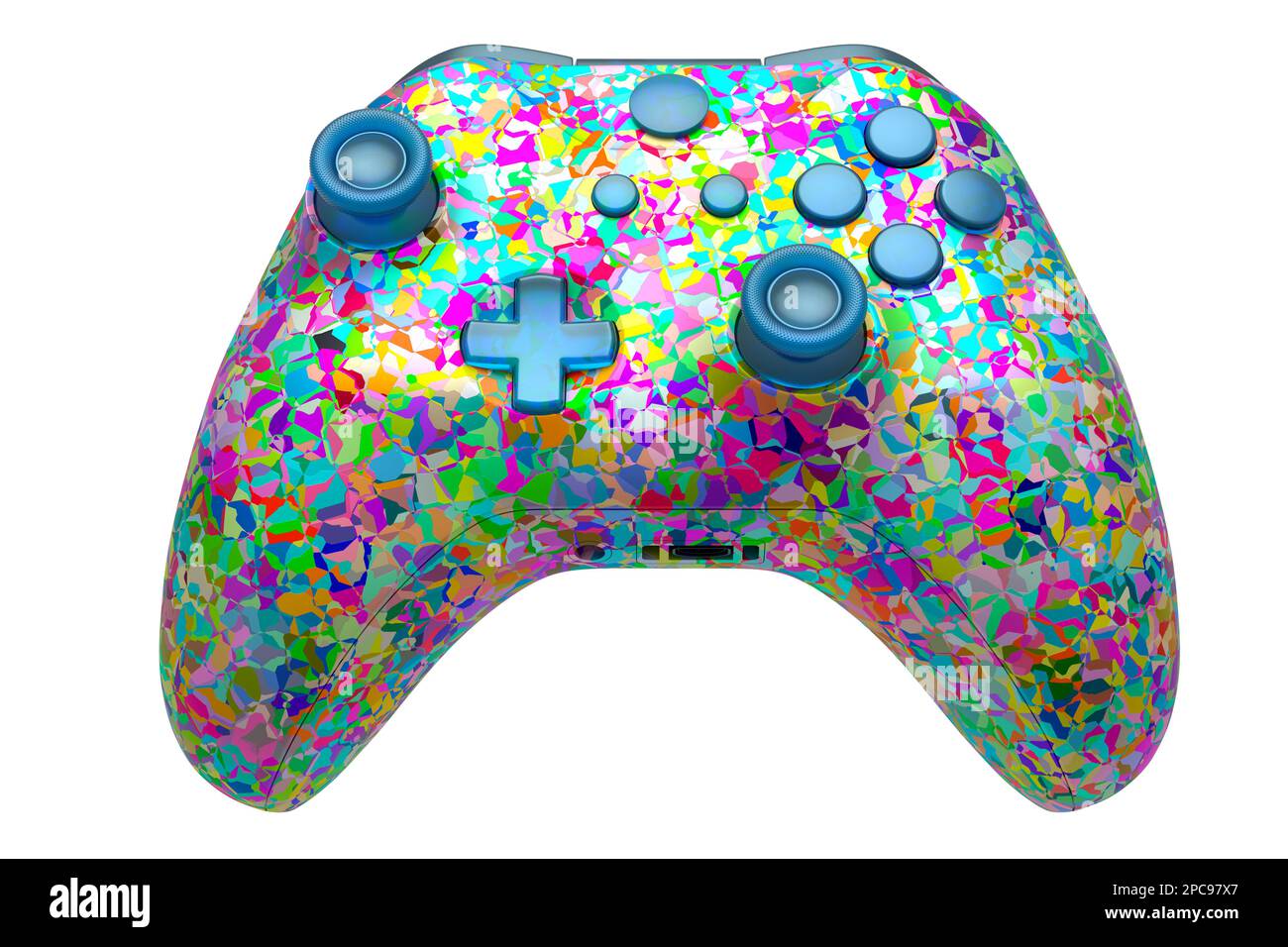 Realistic video game joystick with mosaic seamless pattern on white ...