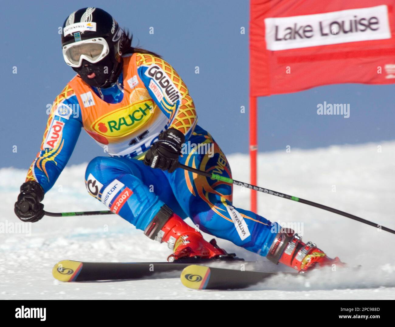 Anja Paerson, of Sweden, races down the course on her way to the 38th ...