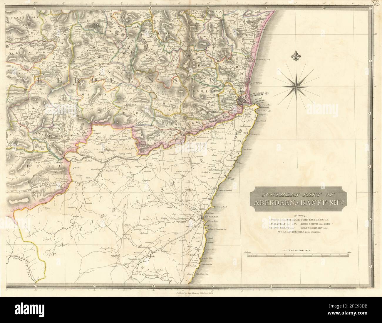 Aberdeen & Banffshires south-east. Inverurie Dyce. THOMSON 1832 old map ...