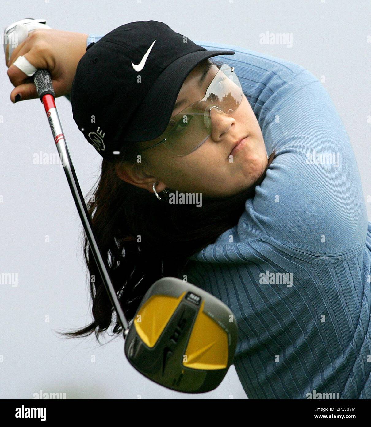 ** FILE ** Michelle Wie of the U.S. watches her tee shot during the pro ...