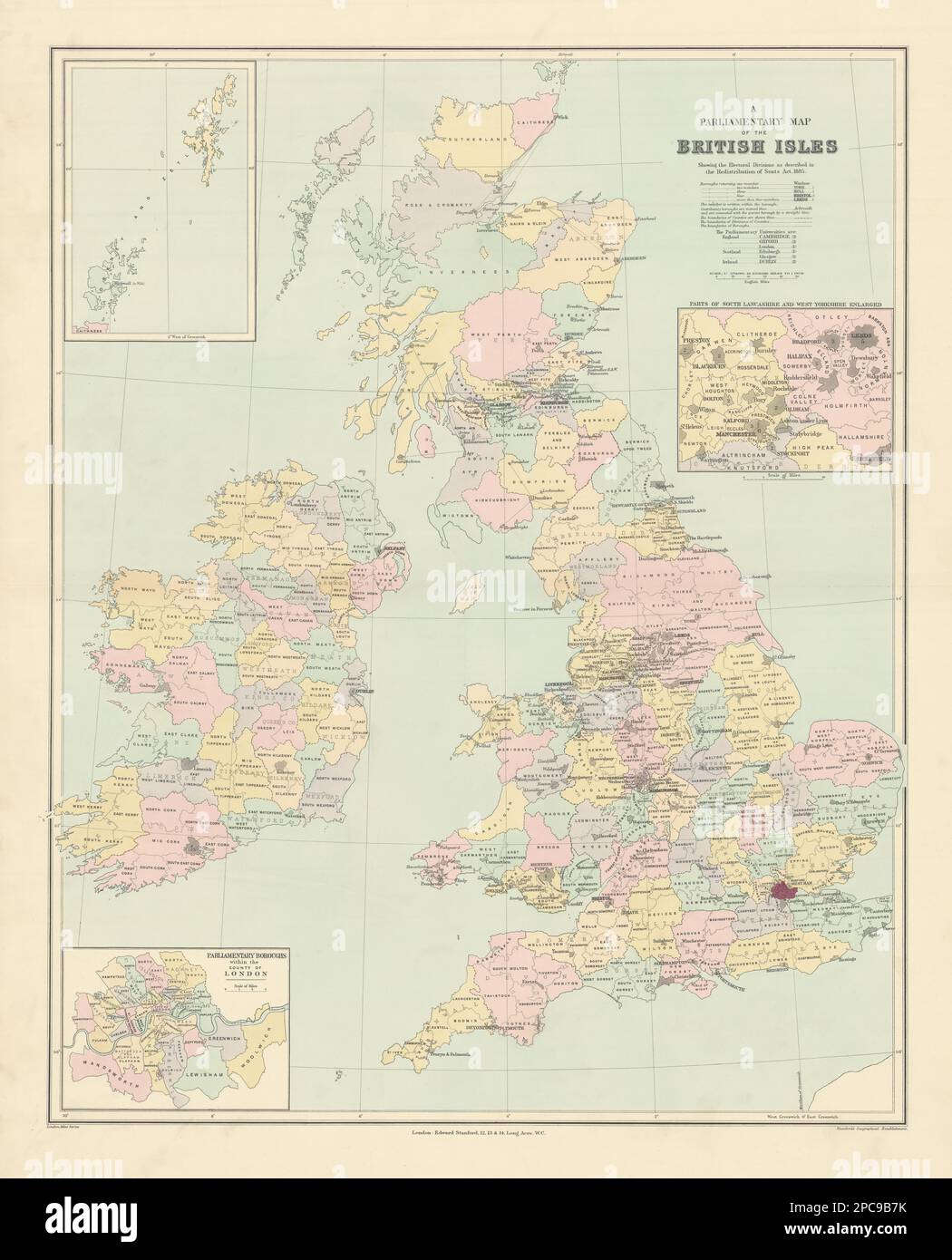 British Isles Parliamentary constituencies. Large 64x51cm. STANFORD ...