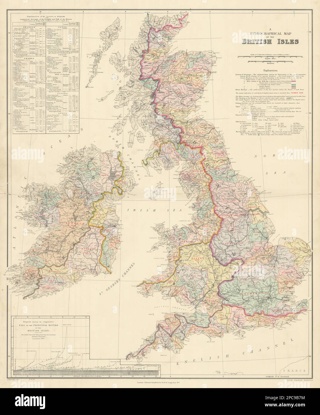 British Isles hydrographical. Watersheds River drainage basins STANFORD ...