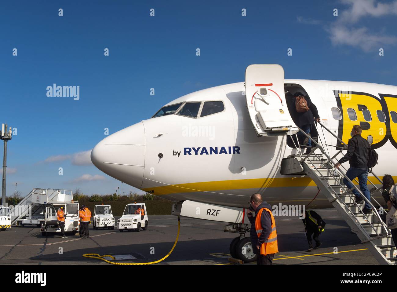 France. Paris. 03.10.2022. Buzz plane at the airport. Airplane getting ...