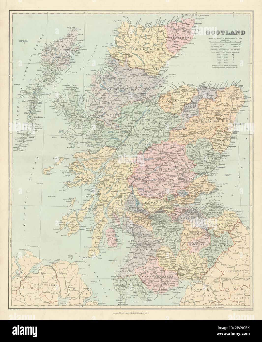 Scotland. Counties & railways. Large 66x54cm. STANFORD 1904 old antique ...