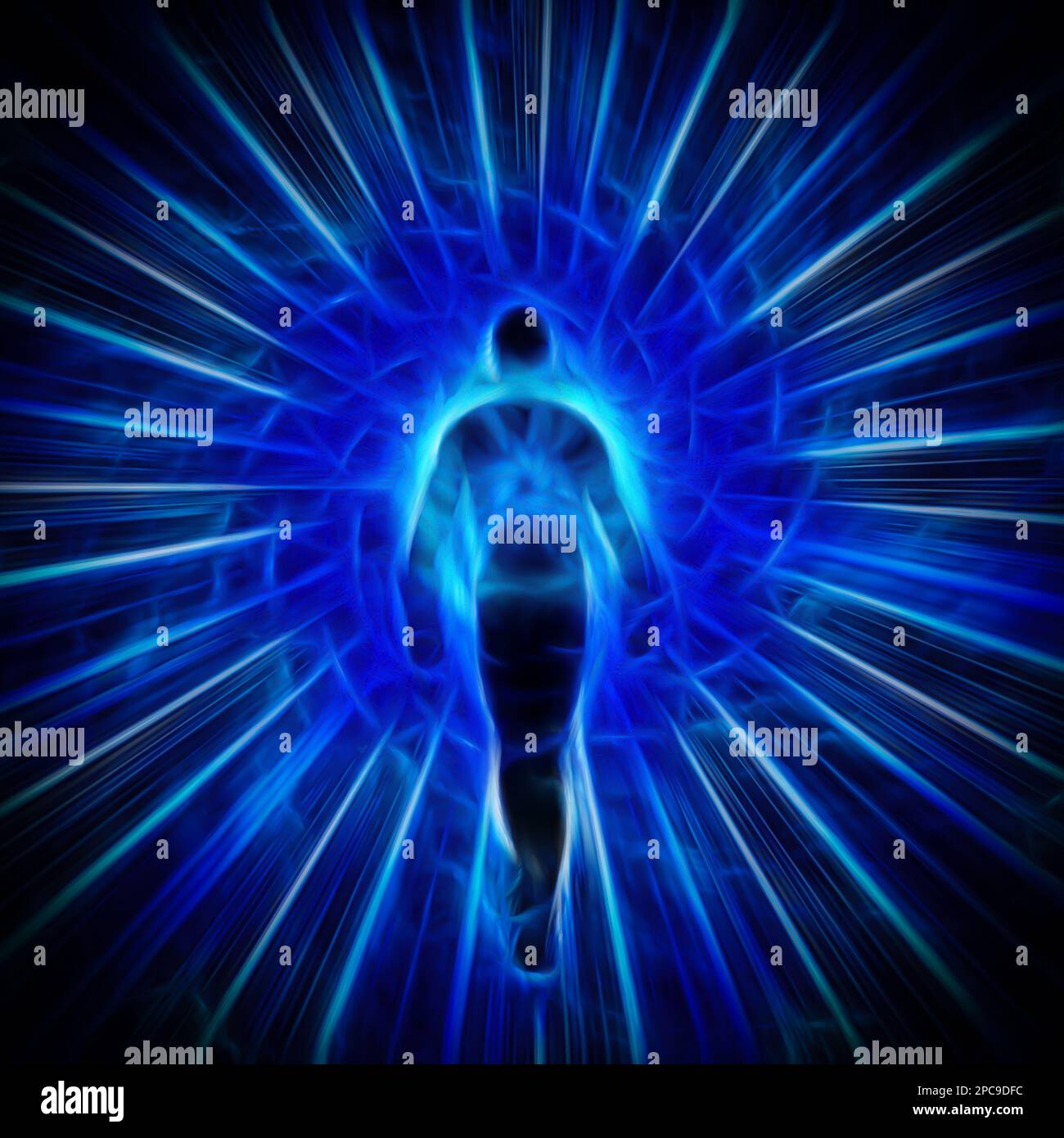 Figure emerges from light. Modern spiritual art Stock Photo - Alamy