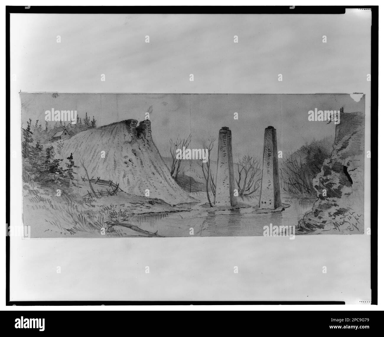 Ruins of the Acquia Creek and Fredericksburg R.R. bridge, over Potomac ...