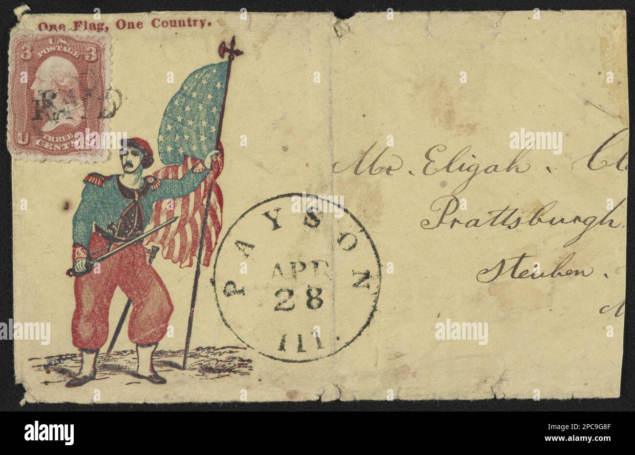 Civil War envelope showing Elmer Ellsworth with sword, pistol, and ...