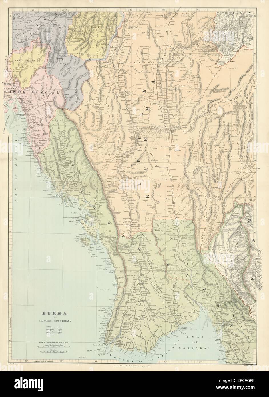 Burma & Adjacent Countries. Myanmar Bengal Assam. 75x54cm. STANFORD ...