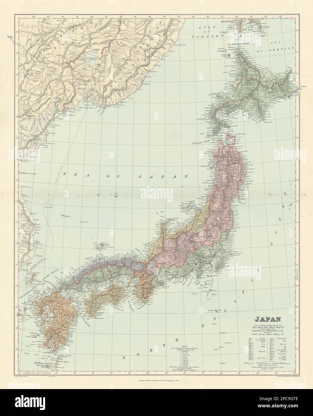 The Islands of Japan, in Provinces/prefectures. 65x52cm. STANFORD 1904 ...