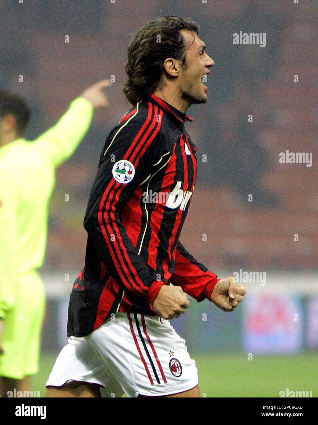 AC Milan defender Paolo Maldini celebrates after scoring during the ...