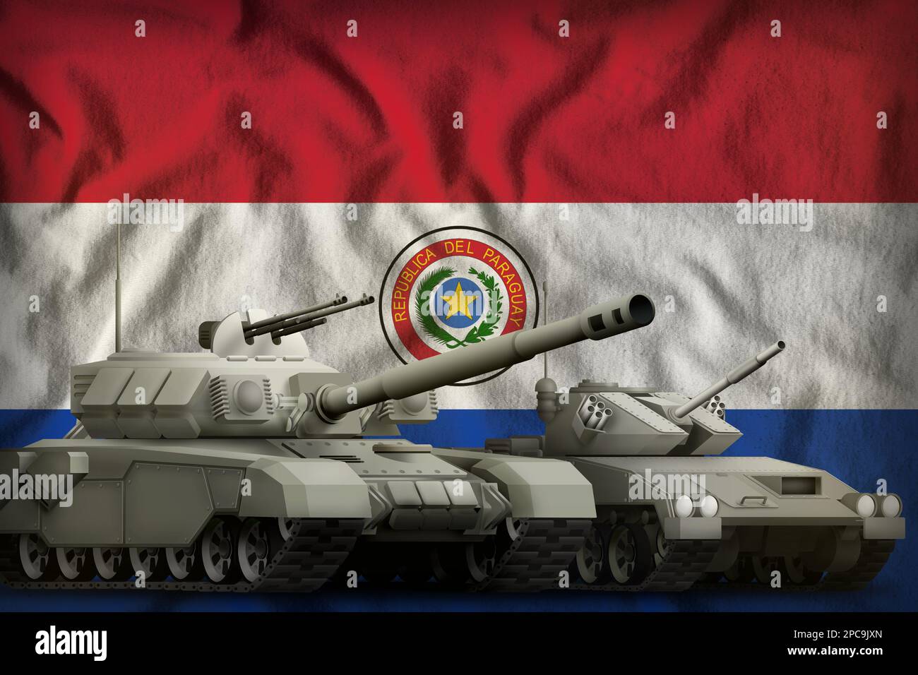 tanks on the Paraguay flag background. Paraguay tank forces concept. 3d ...