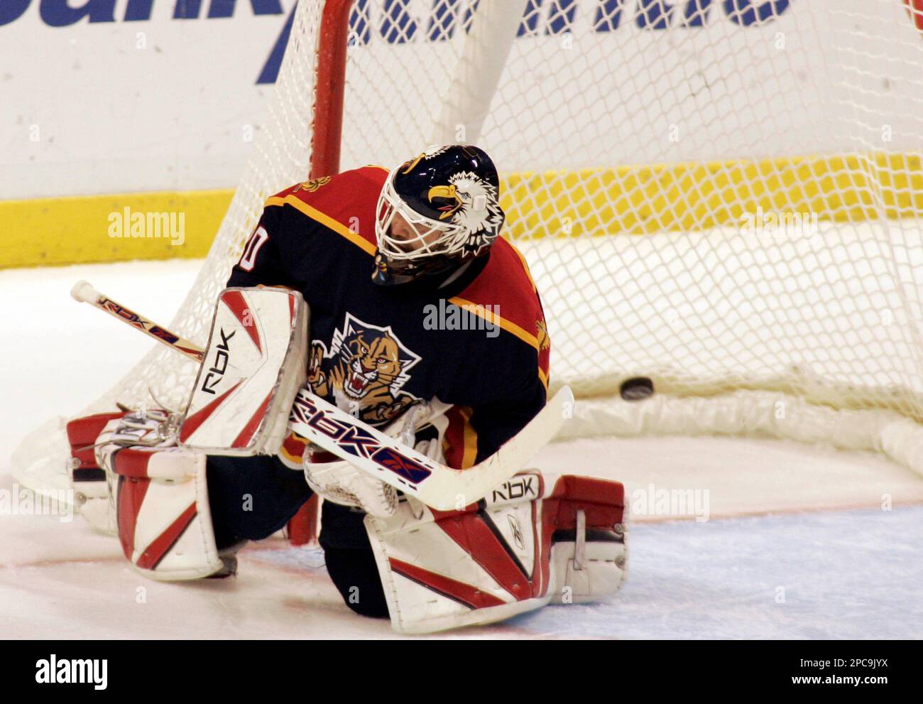 Florida Panthers goalie Ed Belfour lets the puck get by for a goal by ...