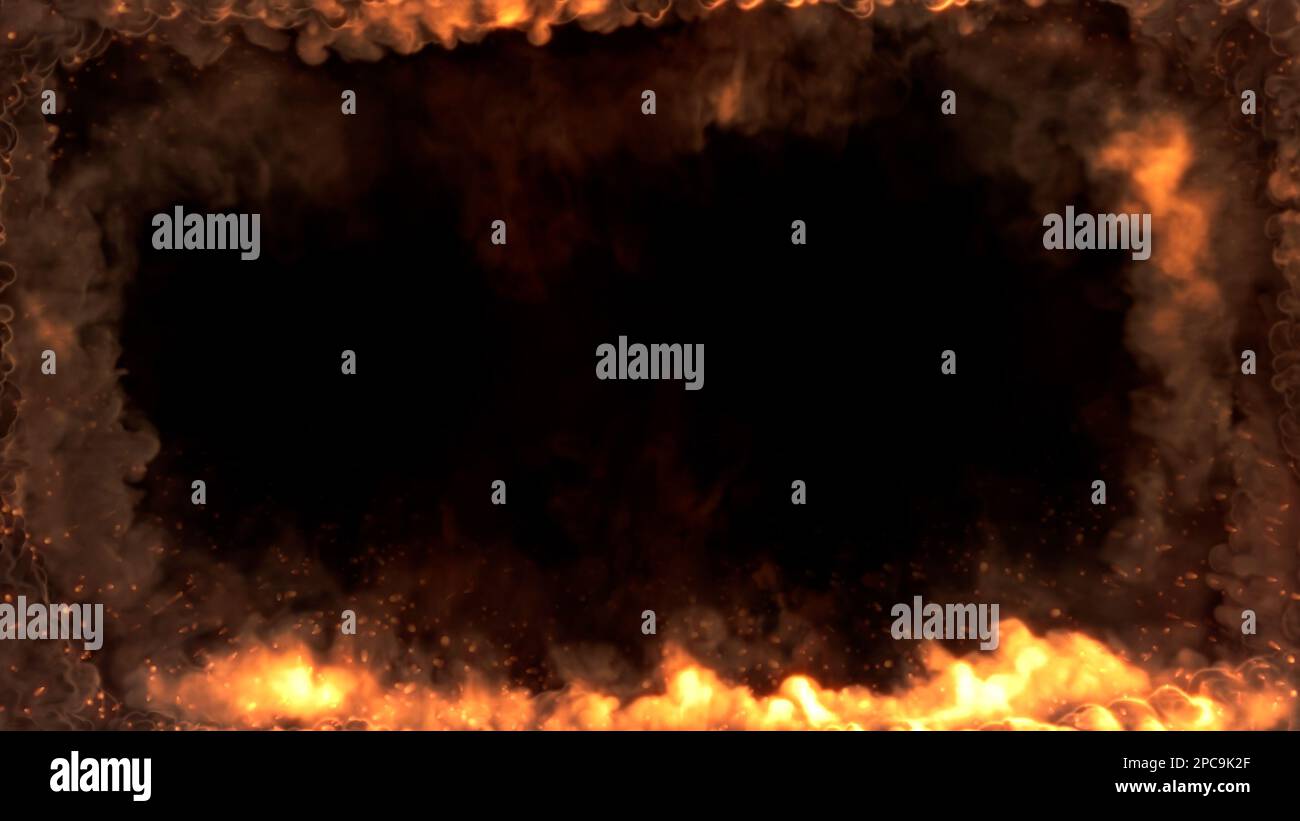 lighting fire with sparks square frame, isolated - object 3D ...