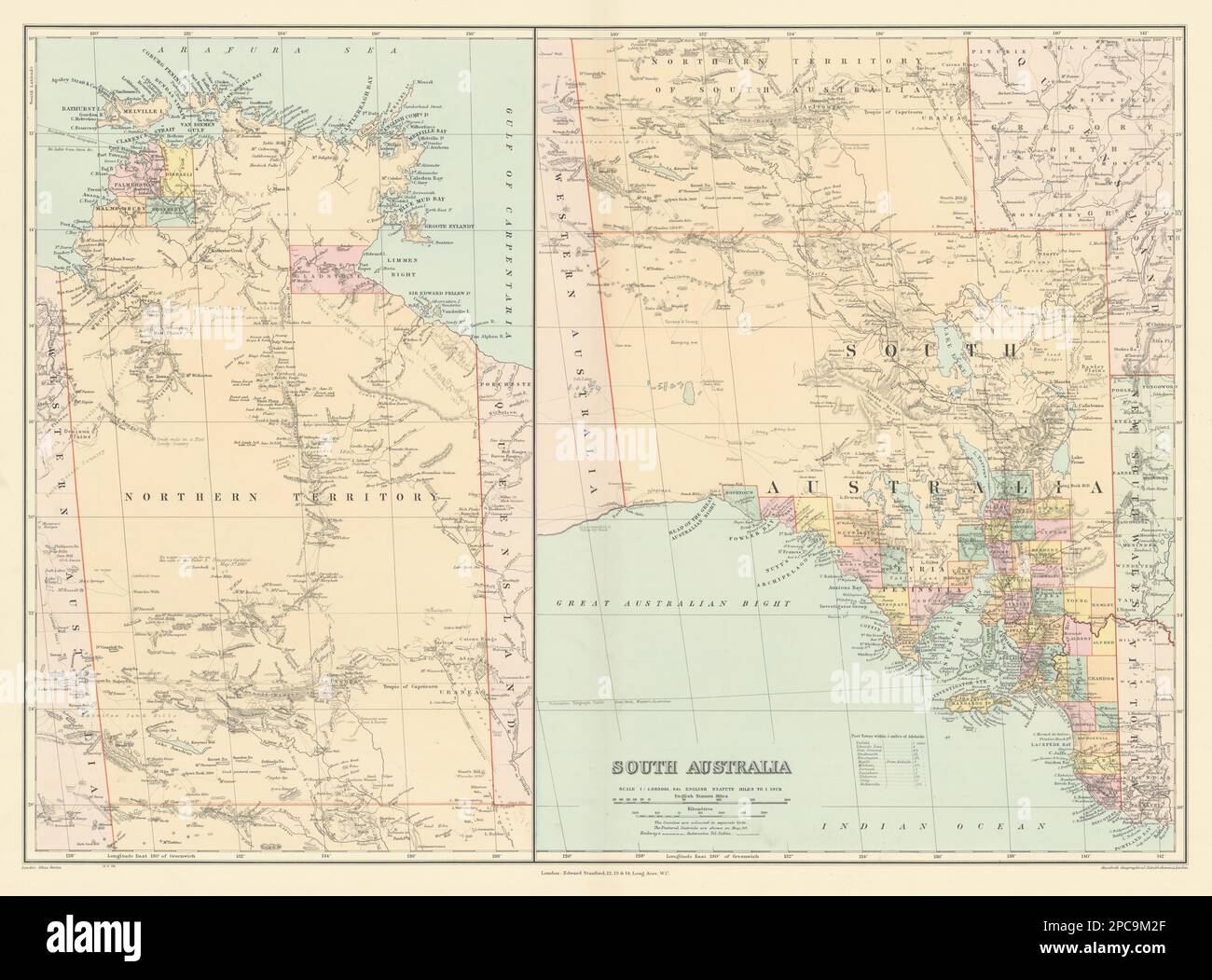 South Australia & Northern Territory. Explorers' routes. Large STANFORD ...
