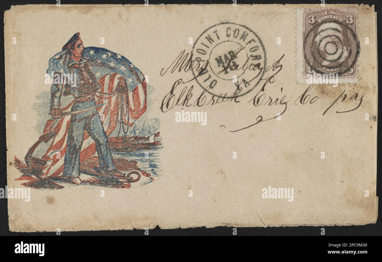 Civil War envelope showing sailor standing on anchor and holding sword ...