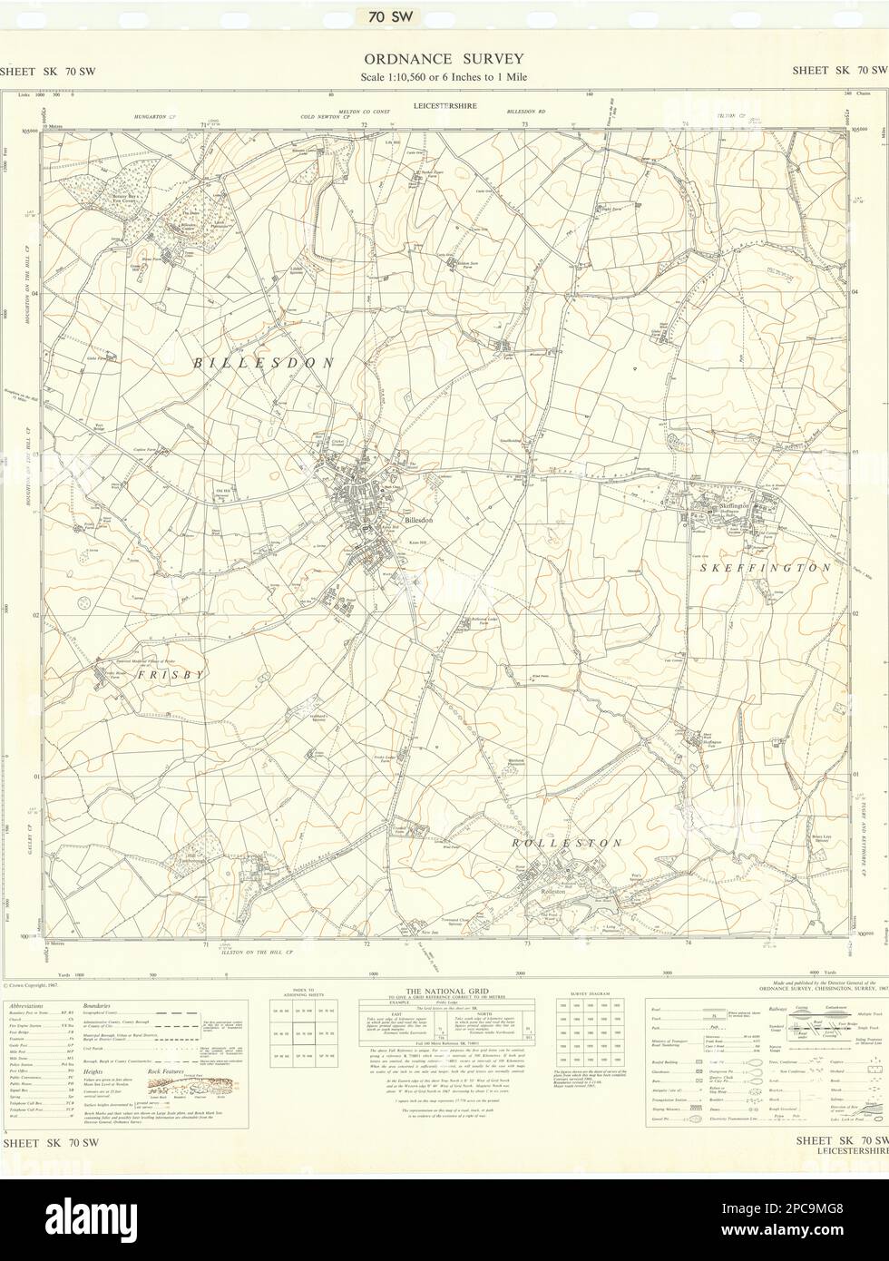 Ordnance Survey SK70SW Leicestershire Billesdon Skeffington Rolleston ...