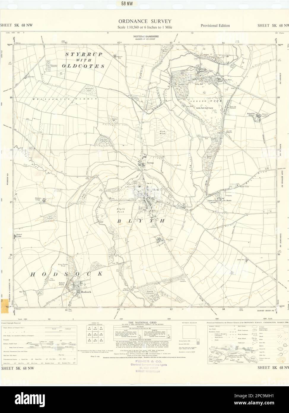 Ordnance Survey Sheet SK68NW Nottinghamshire Blyth Hodsock 1956 old map ...