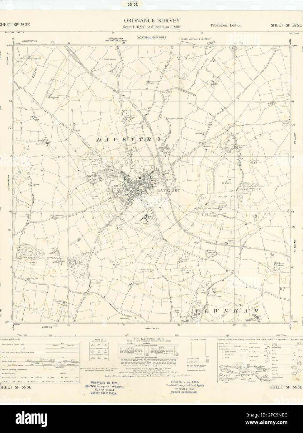 Ordnance Survey Sheet SP56SE Northamptonshire Daventry Newham 1955 old ...