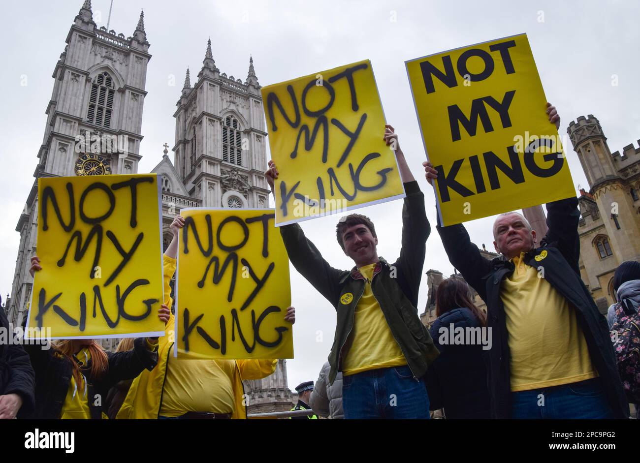 London, England, UK. 13th Mar, 2023. Anti-monarchy protesters gathered ...
