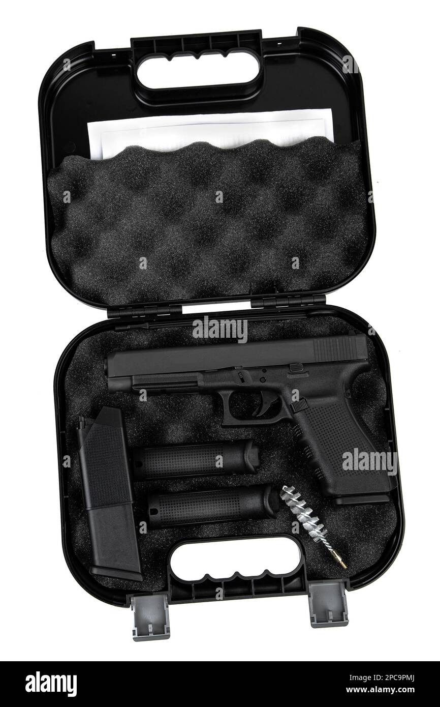 Modern semi-automatic pistol. A short-barreled weapon for self-defense ...