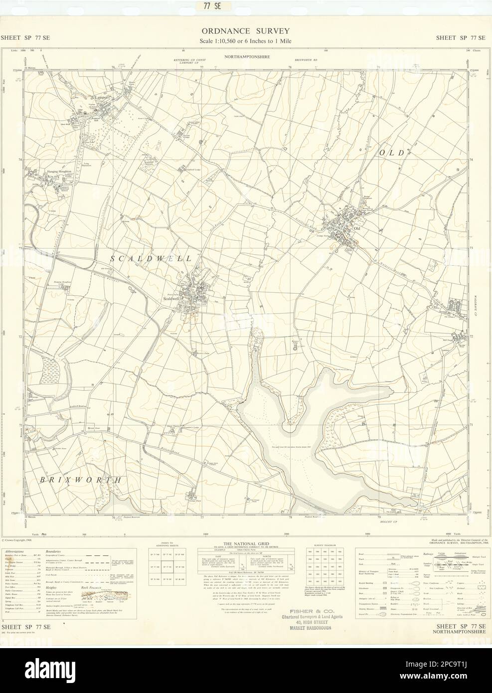 Ordnance Survey Sheet SP77SE Northamptonshire Scaldwell Old Lamport ...
