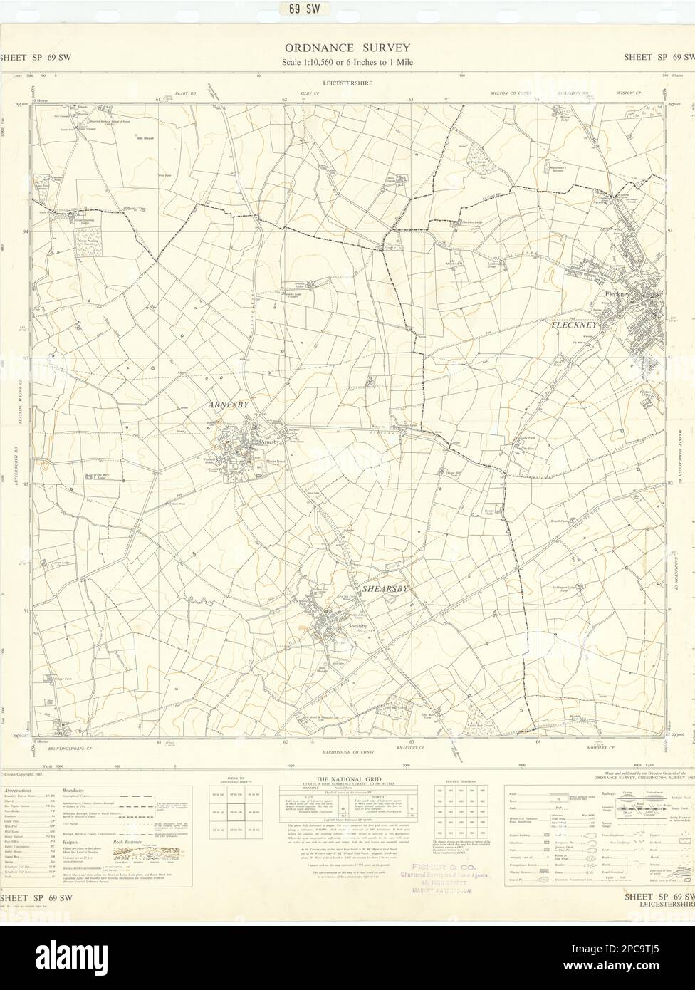 Ordnance Survey Sheet SP69SW Northamptonshire Fleckney Arnesby Shearsby ...