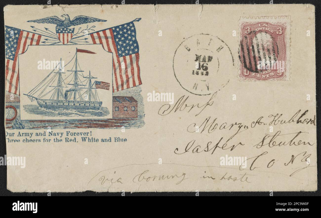 Civil War envelope showing American flags and eagle on shield above ...