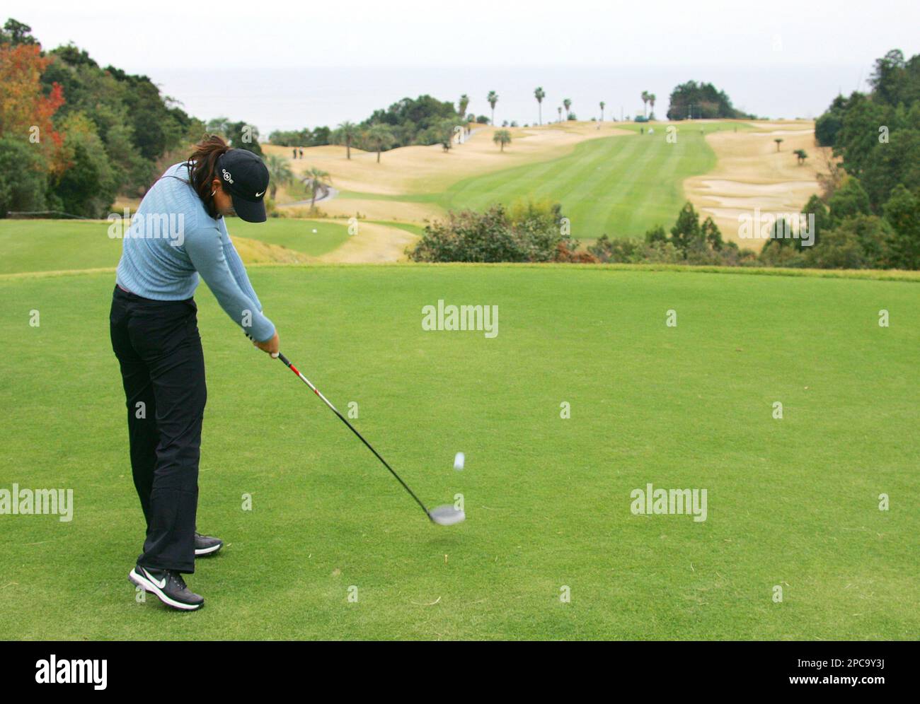 Michelle Wie of the U.S. drives a tee shot during the pro-am tournament ...