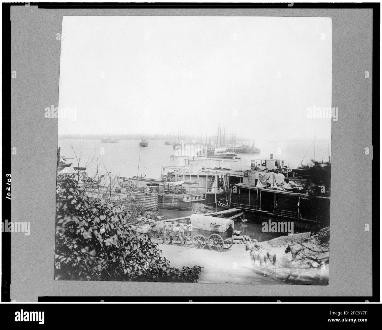 View of City Point, Virginia, showing barges, transports, etc.. Civil ...