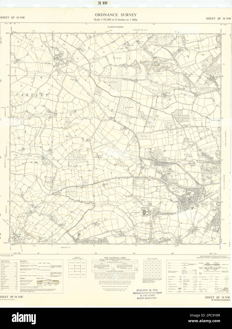 Ordnance Survey SP38NW Warks Bedworth Exhall Astley Arbery Park & Hall ...