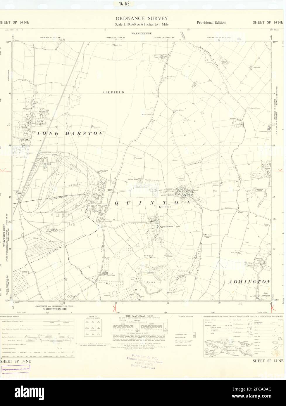 Ordnance Survey Sheet SP14NE Warwickshire Quinton Long Marston 1955 old ...