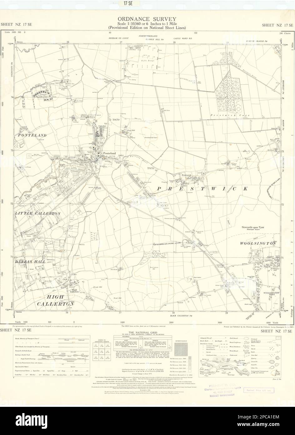 Ordnance Survey NZ17SE Northumbs Ponteland Callerton Woolsington 1951 ...