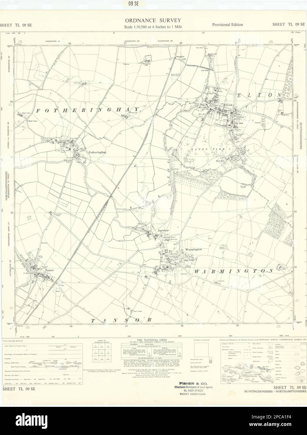 Ordnance Survey TL09SE Hunts Elton Warmington Fotheringhay Tansor 1958 ...